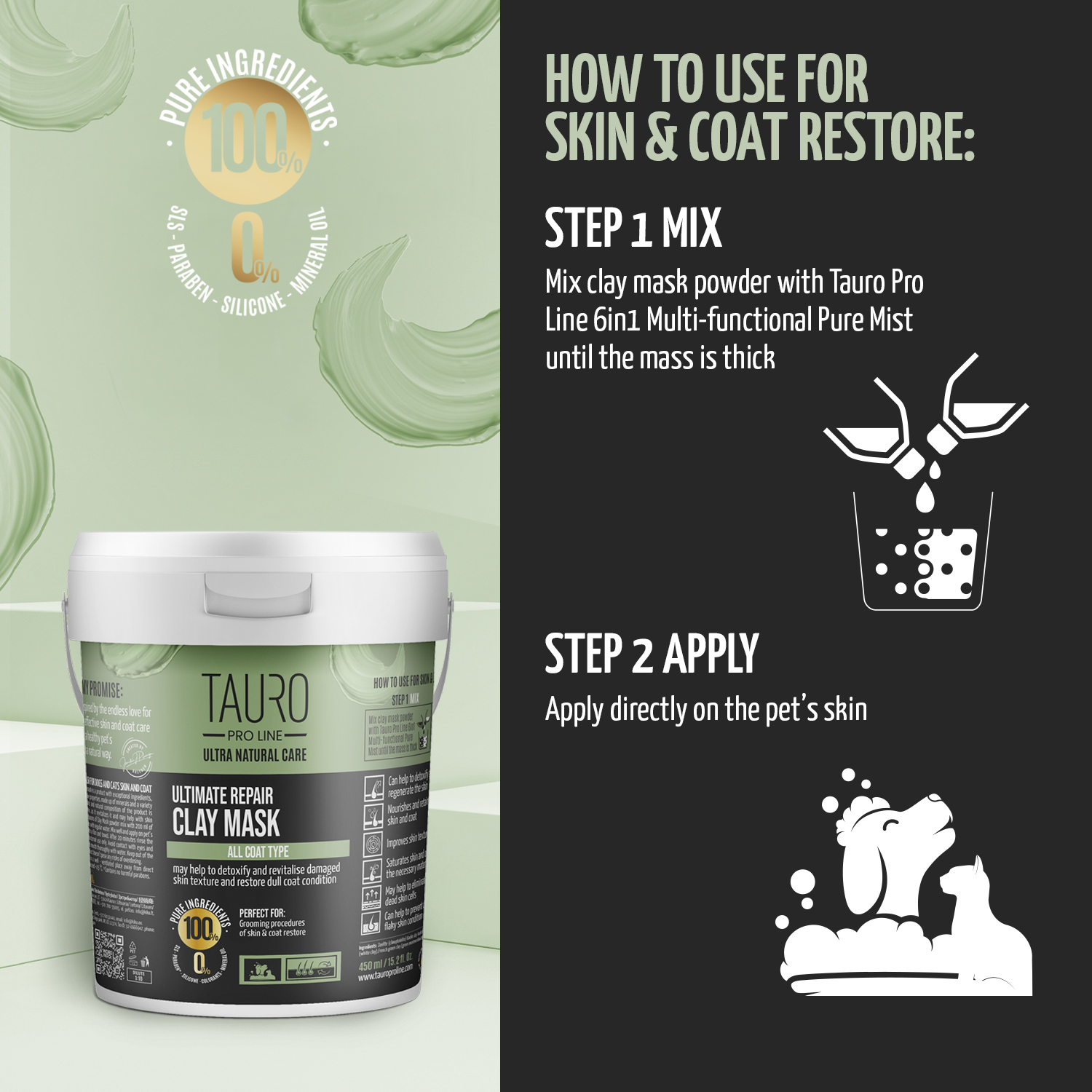 TAURO PRO LINE Ultra Natural Care Ultimate Repair Clay Mask for dogs ...