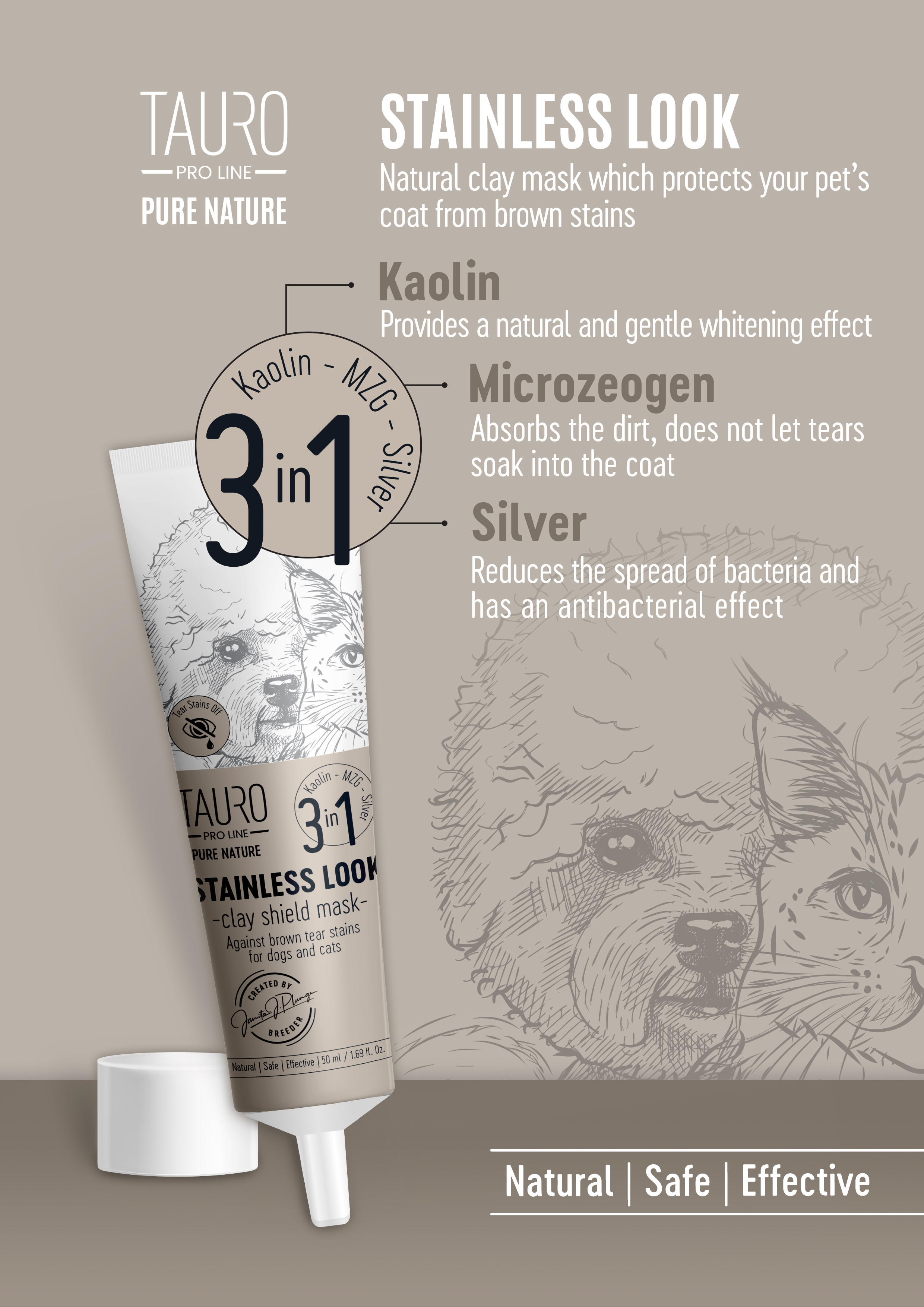 TAURO PRO LINE Pure Nature Stainless look 3in1, natural clay mask to ...